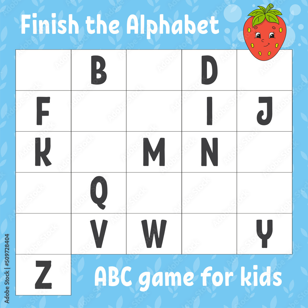 Finish the alphabet. ABC game for kids. Education developing worksheet ...