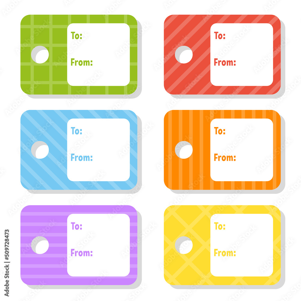Gift tags. Bright stickers. Rectangular label. For holidays with space ...