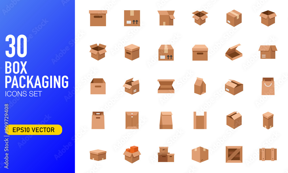 Box and packaging icon set in flat style. Suitable for design element ...