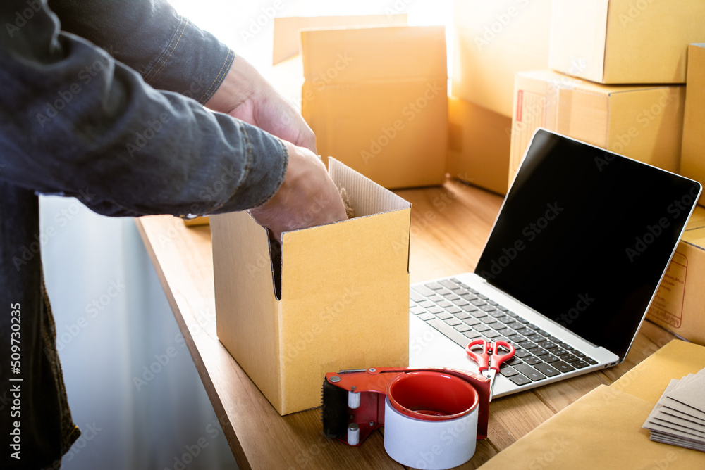 Young entrepreneur business owner work at home, small business startup ...