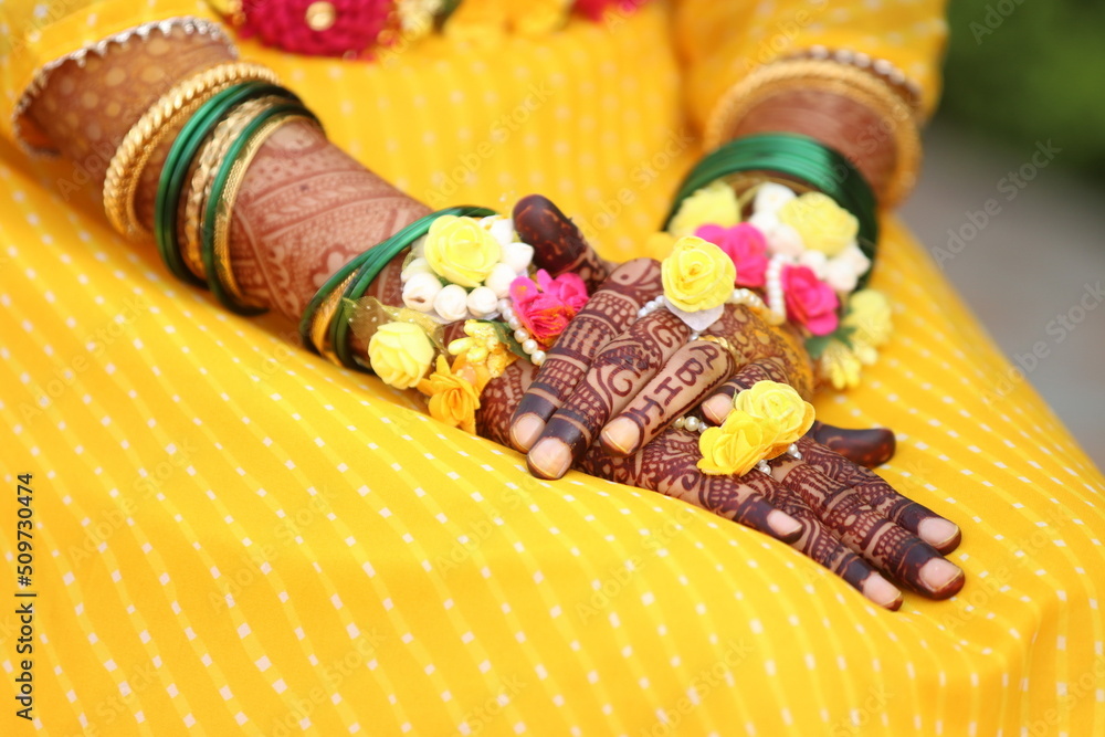 Hands Decoration For Bride in Haldi Ceremony. Stock Photo | Adobe Stock