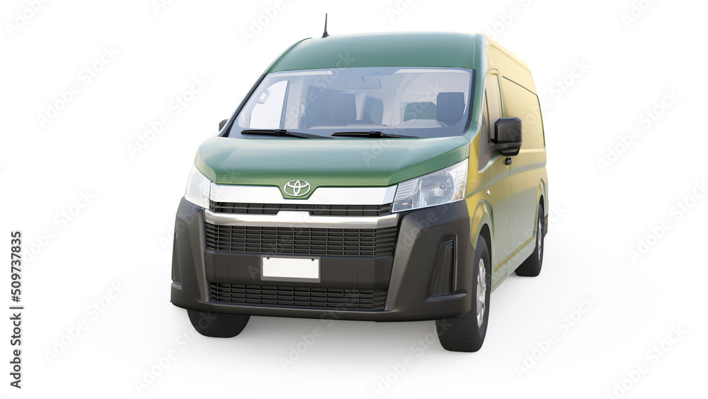 Tokyo, Japan. April 12, 2022: Toyota Hiace. Green commercial van for ...