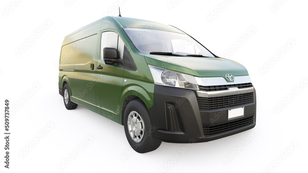 Tokyo, Japan. April 12, 2022: Toyota Hiace. Green commercial van for ...