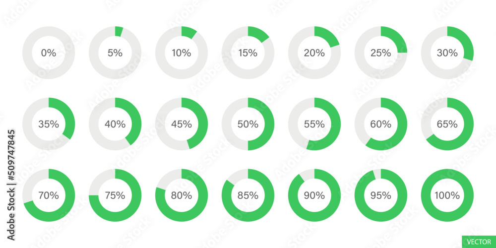 Set of green infographic percentage pie chart icons in flat style ...