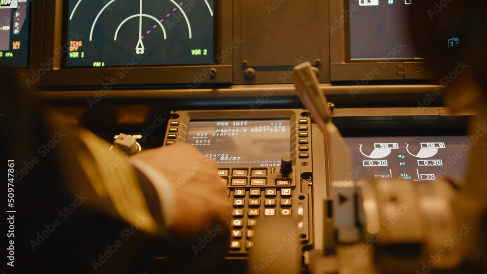 Captain Inserting Destination Coordinates On Cabin Dashboard Using Control Panel Command To Fly