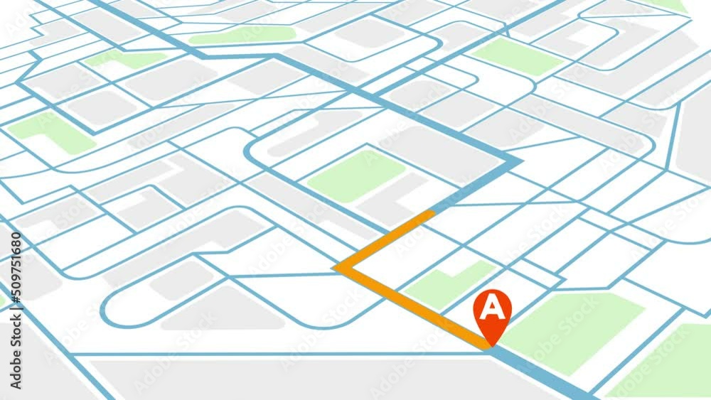 City map navigation route seamless loop. GPS Tracking. Moving red ...