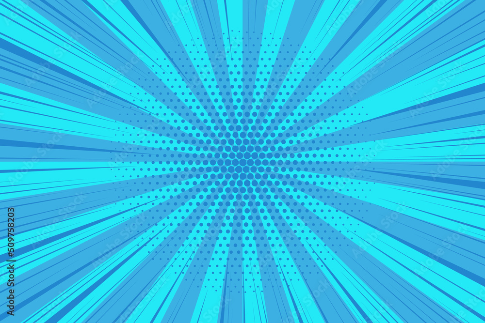 Pop art background. Comic starburst pattern. Blue cartoon print with ...