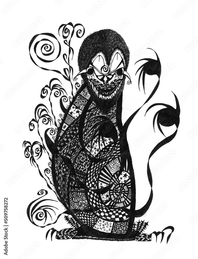 Poster Terrifying creature, nightmare abstract drawn with pen with many ...