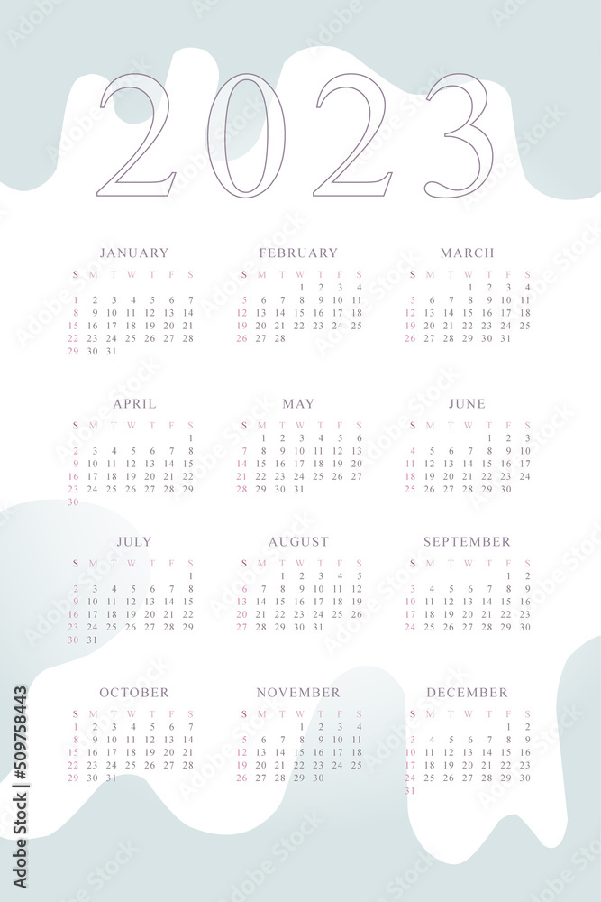 2023 calendar with delicate minimalist design pastel color palette ...