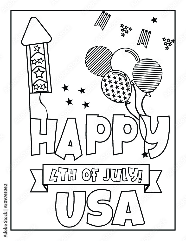 4th of July American Independence Day coloring page for kids and adults ...