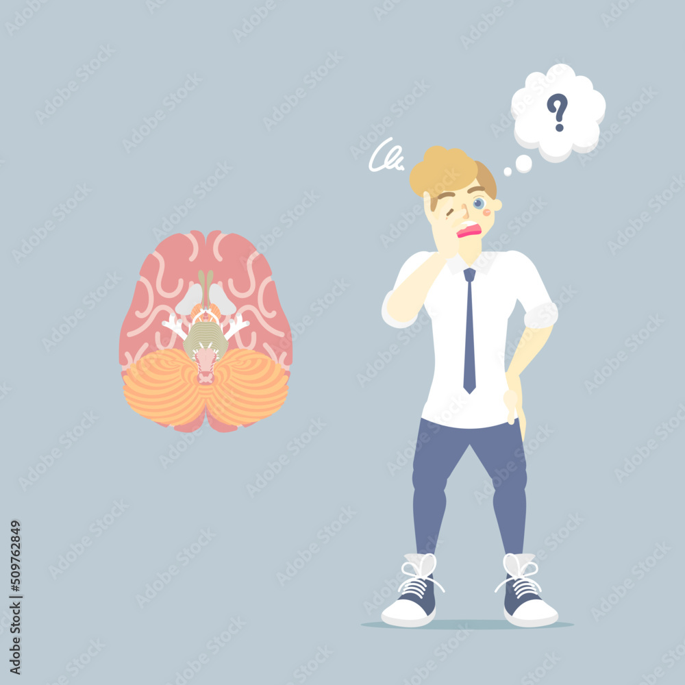 man loss his memory with human brain, alzheimer, dementia symptom ...