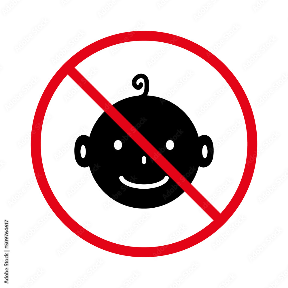 Caution Baby Face Little Ban Black Silhouette Icon. Forbid Danger Game ...