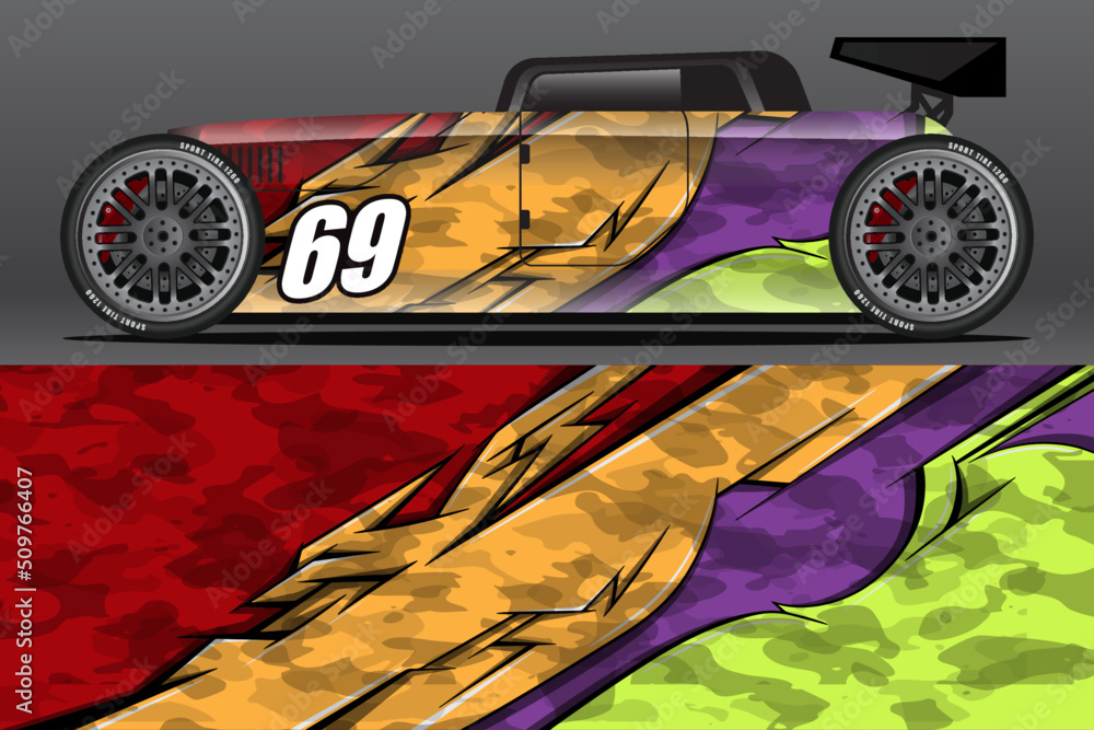 Abstract Race car wrap sticker design and sports background for daily ...