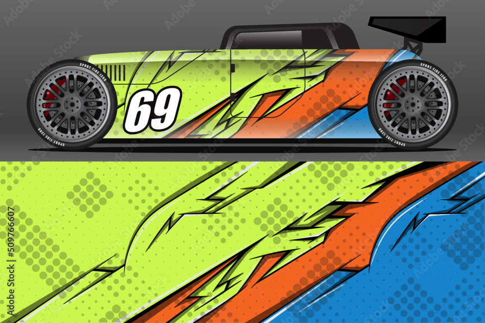Abstract Race car wrap sticker design and sports background for daily ...