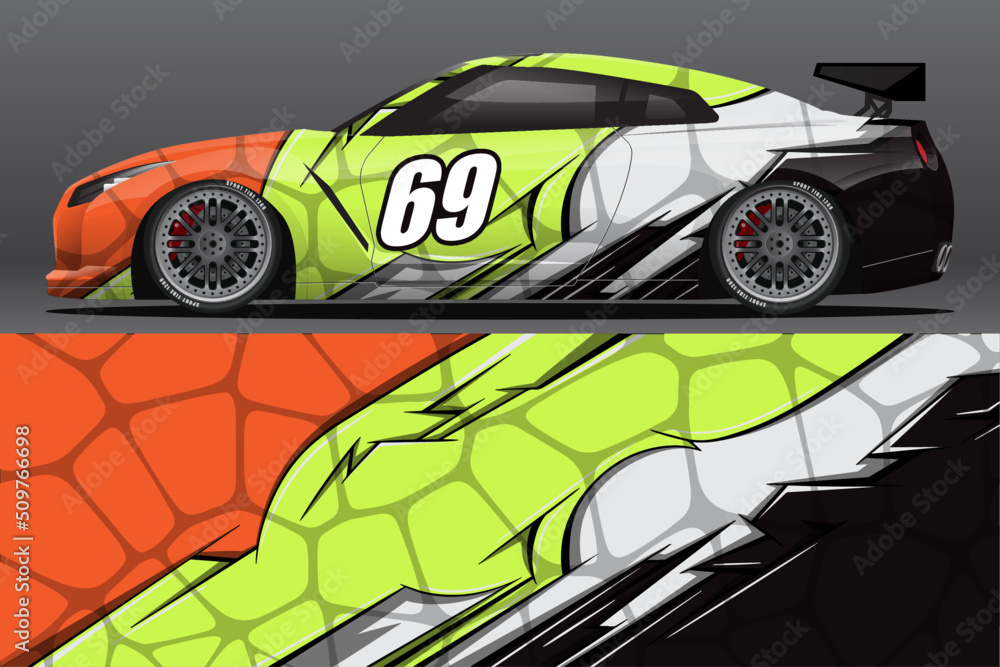Abstract Race car wrap sticker design and sports background for daily ...