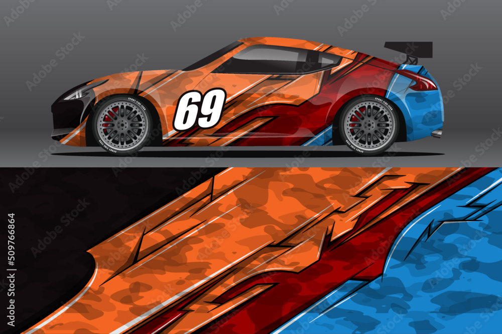 Abstract Race car wrap sticker design and sports background for daily ...