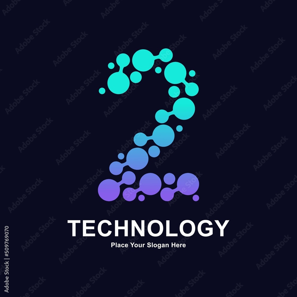 Abstract number 2 with molecule element and dots connection vector logo ... Abstract number 2 with molecule element and dots connection vector logo ...