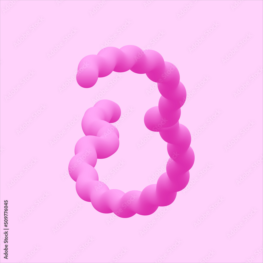 3 number pink cotton candy logo design. Vector shinny isolated font for ...