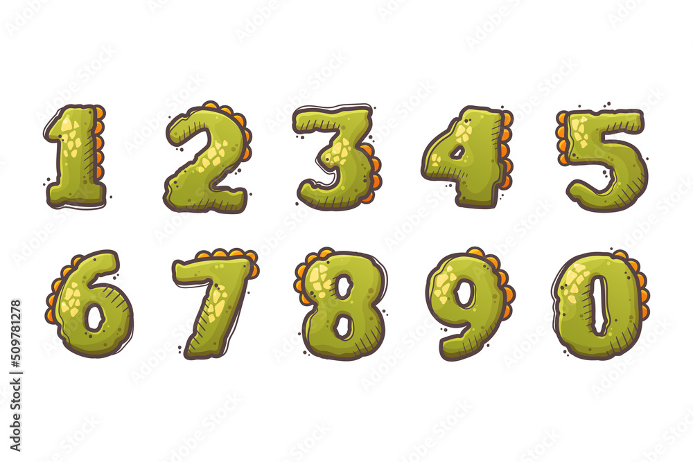 Cartoon dinosaur style alphabet. Font from numbers covered in dinosaur ...