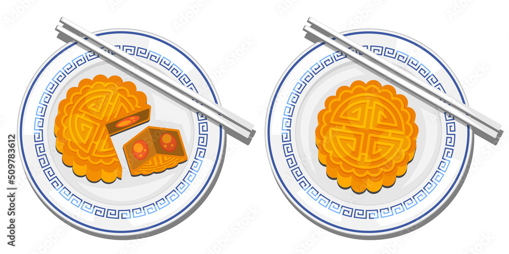 Illustration vector isolated of mooncake top view on plate or table on ...