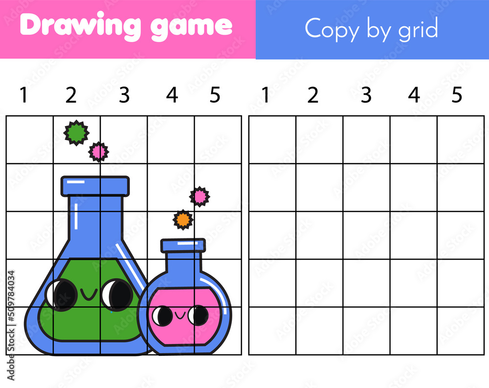 Draw laboratory flask. Grid copy worksheet. educational children game ...