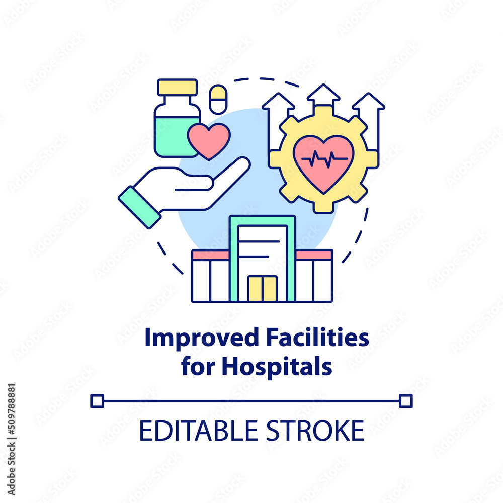 Improved facilities for hospitals concept icon. Way to healthcare system redesign abstract idea ...