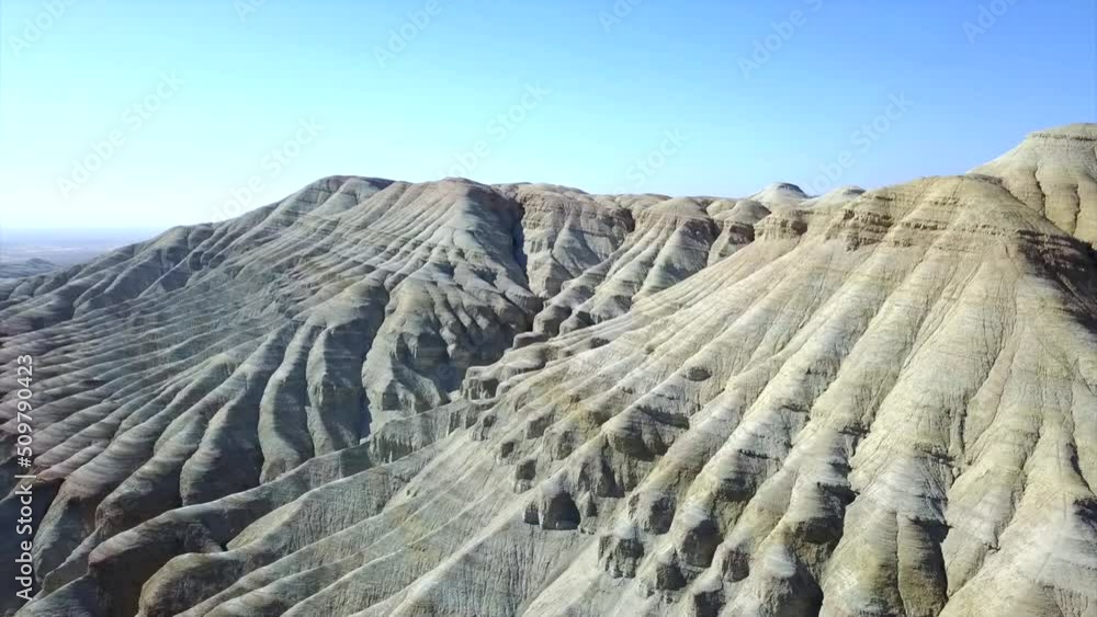 Colored mountains of Aktau in the steppe. Limestone mountains in the ...