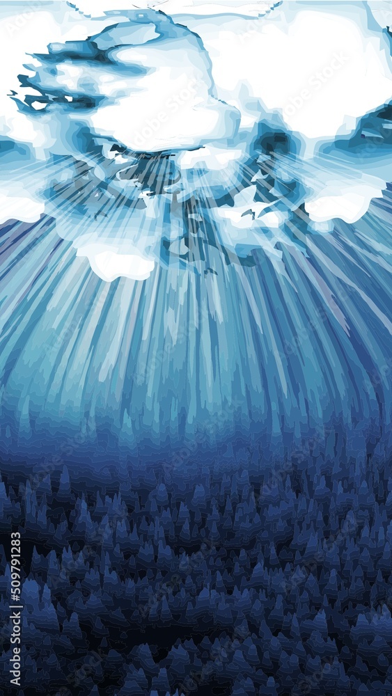 Heavy Rain over the Forest (Taiga), blue background, wallpaper ...