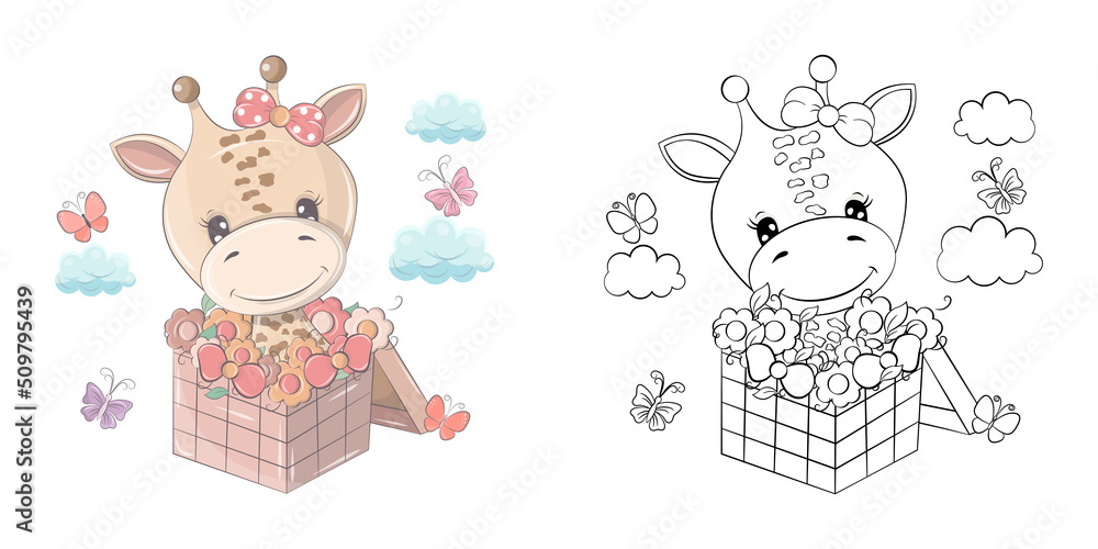 Cute Giraffe Clipart Illustration and Black and White. Funny Clip Art ...