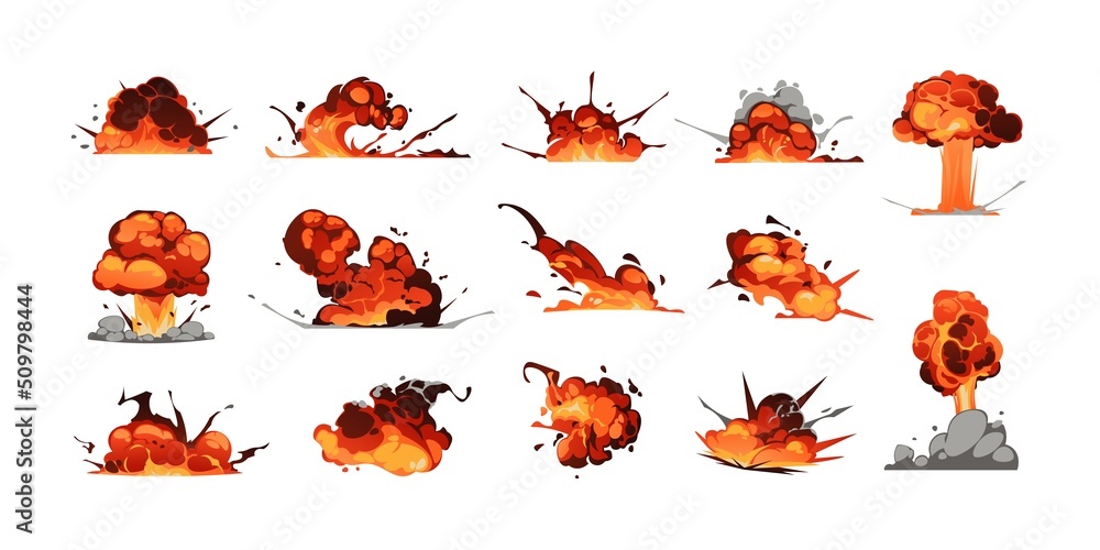 Comic explosion effect. Cartoon bomb blast and dynamite bang graphic ...