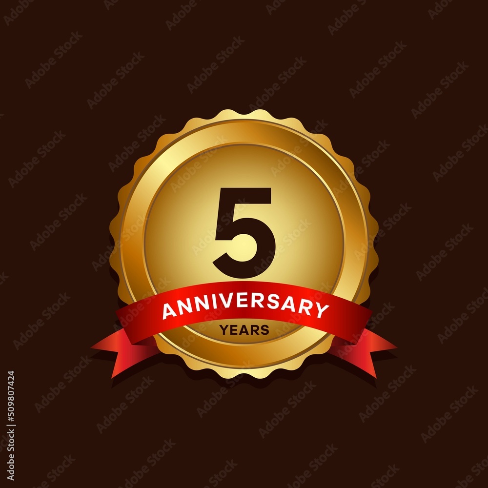 5 years anniversary logo with ribbon, golden Anniversary for booklet ...