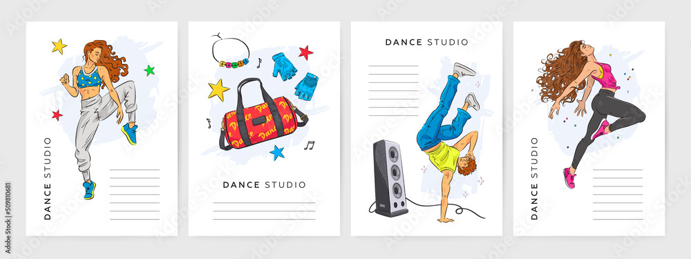 Hand drawn dance studio poster collection. Vector illustration of ...
