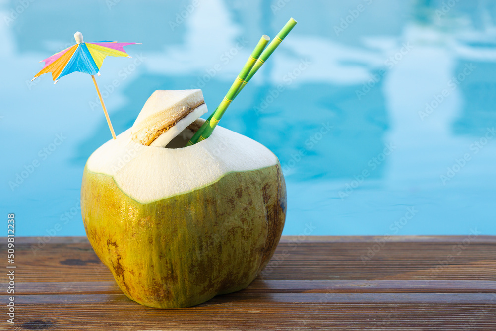 Green Coconut With Straw