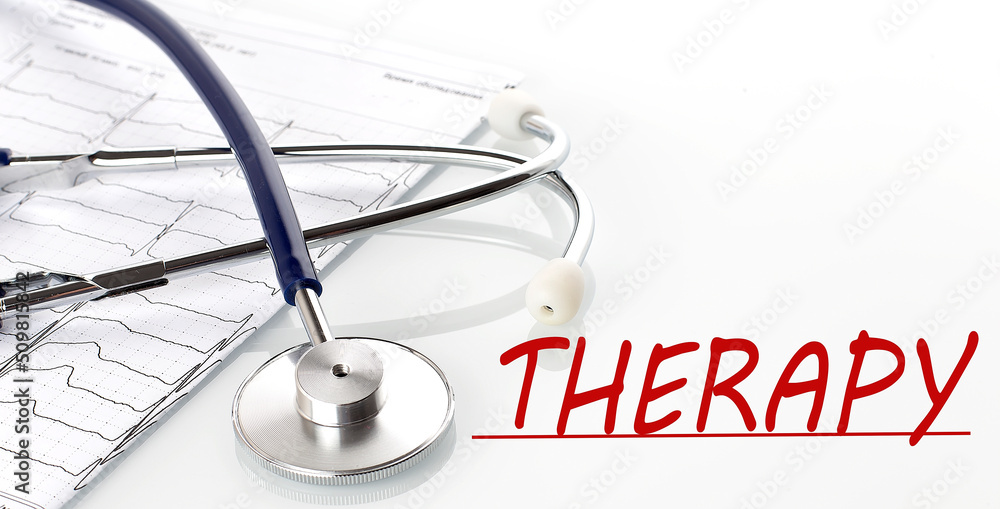 Text THERAPY on a table with a stethoscope, medical concept. Stock-Foto ...