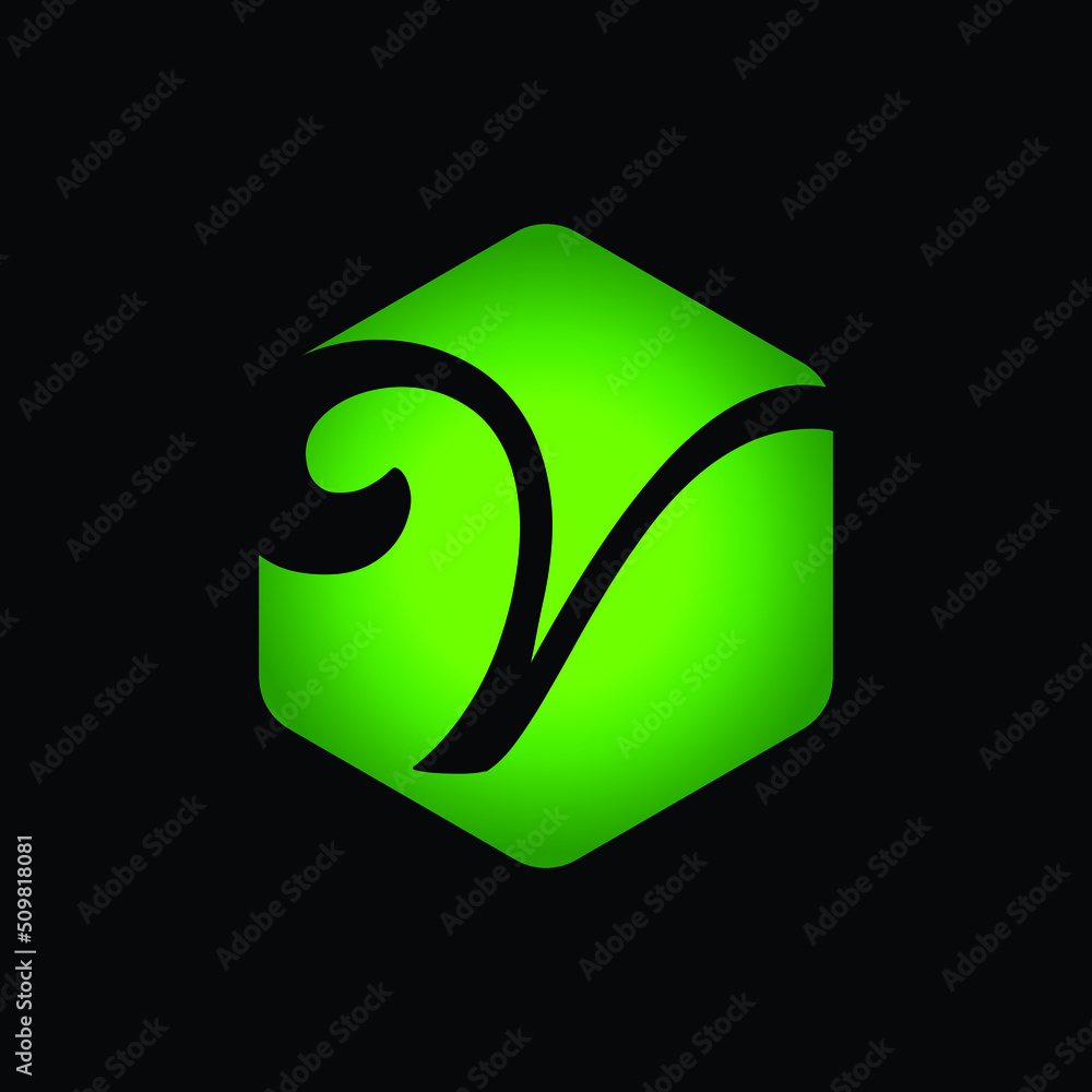 V initial green haxagon logo vector image Stock Vector | Adobe Stock