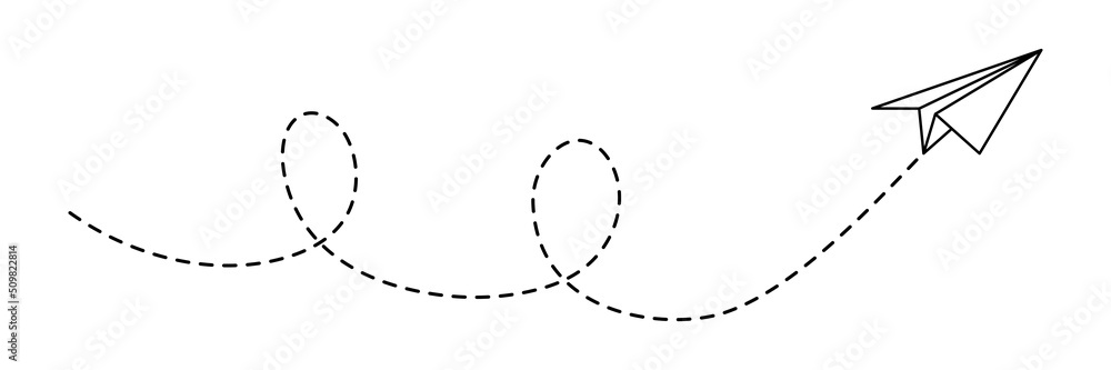 Paper airplane with line dotted route. Sending message linear fold ...