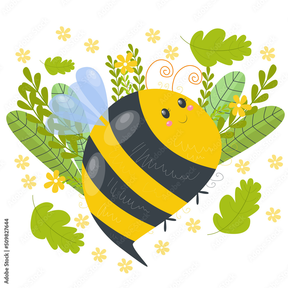 Vector Illustration Of Cute Bee Drawing Background Stock Vector Adobe