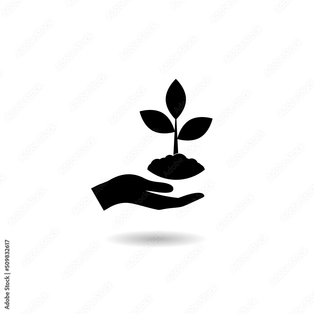 Hand carrying plant seed best for planting logo with shadow Stock ...