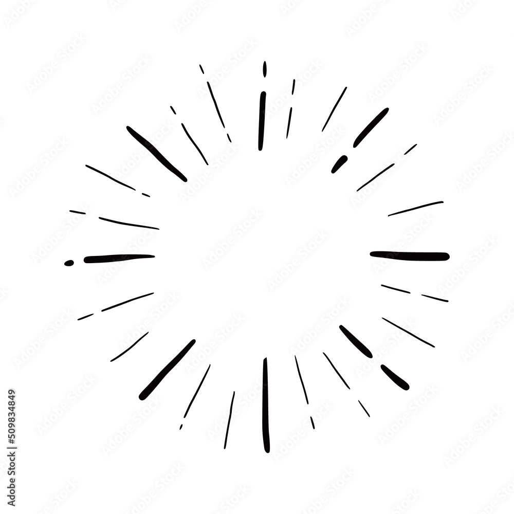 Hand drawn sunburst shine ray and sparkle element. Doodle sketch style ...