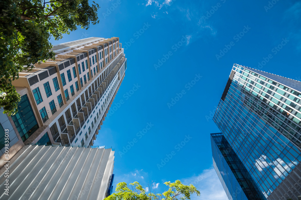 Cebu City, Philippines - May 2022: Looking up at a luxury condo and an ...