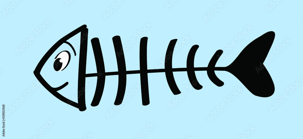 Dead, fish skeleton bone icon or logo. Fish line pattern. Fishing ...