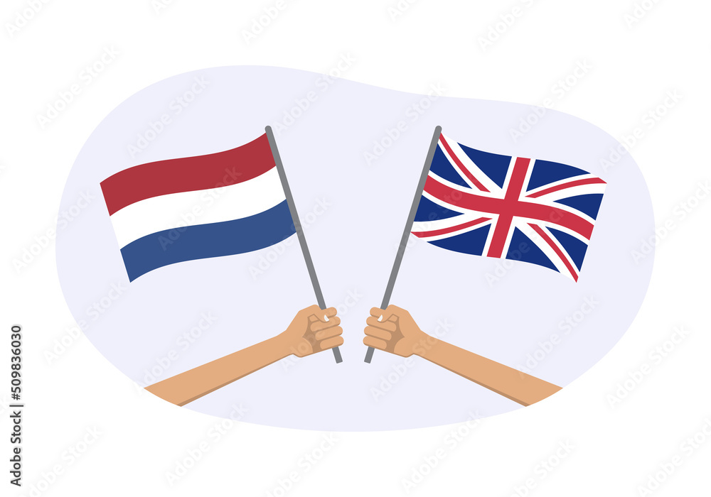 The Netherlands and UK flags. British and Dutch national symbols. Hand ...
