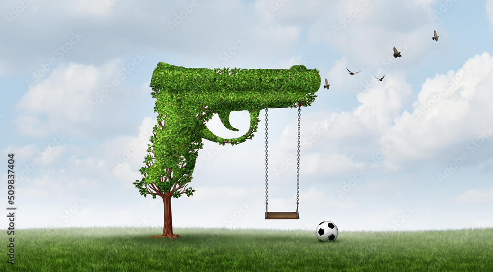 Gun Safety and children or youth crime concept as a tree shaped as a ...