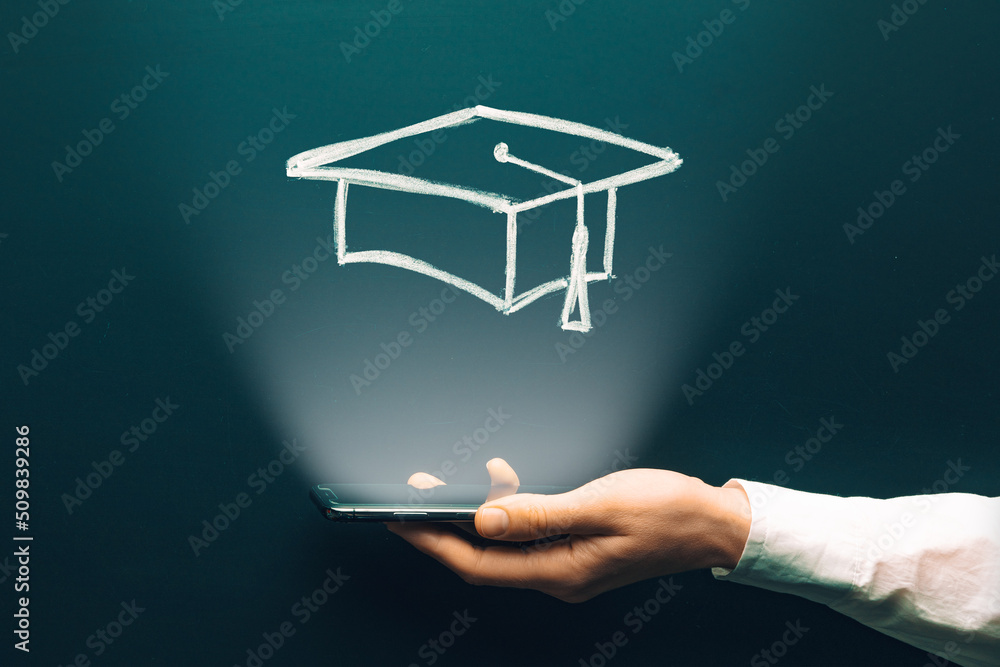 Internet education app and studying online website concept. Graduation ...