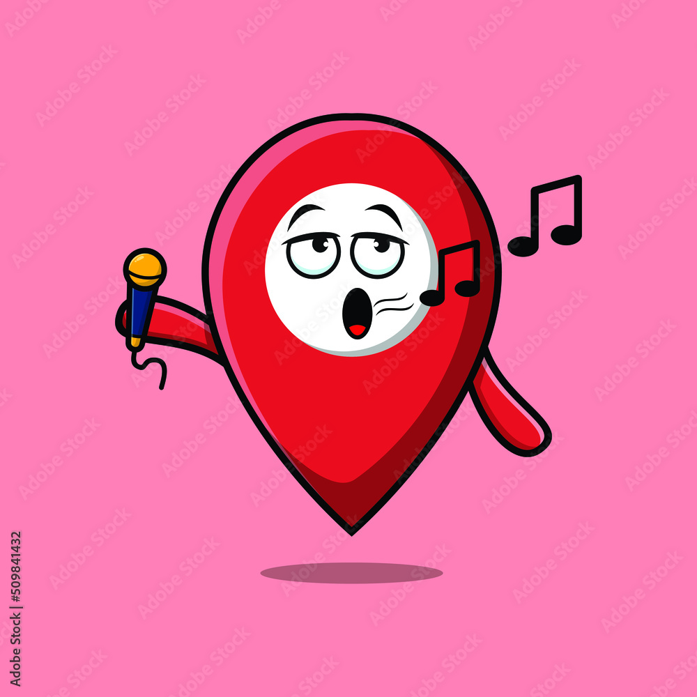 Cute cartoon pin location singer character holding mic in 3d modern ...