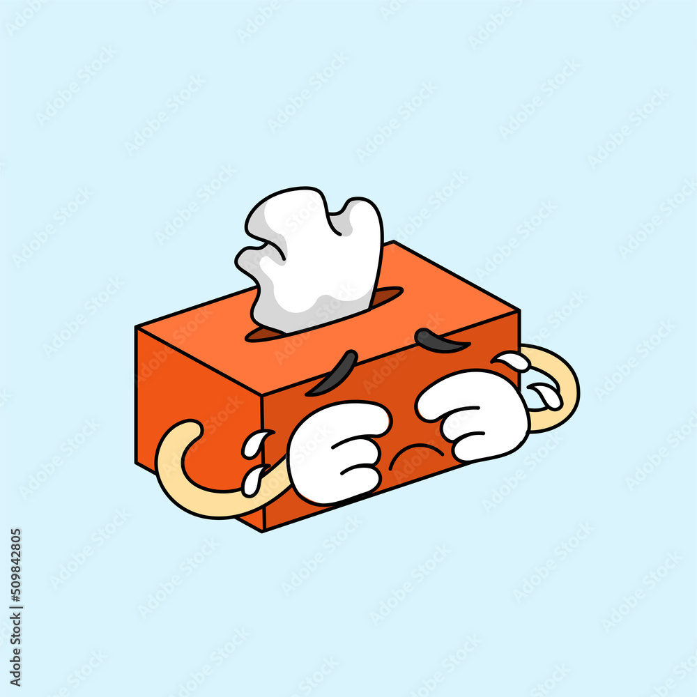 Tissue box sad crying covering face with hand old school retro style ...