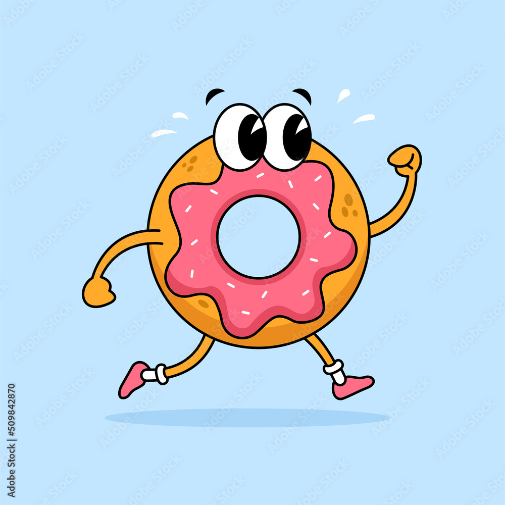 Cute running donuts with eyes character mascot for bakery with old ...
