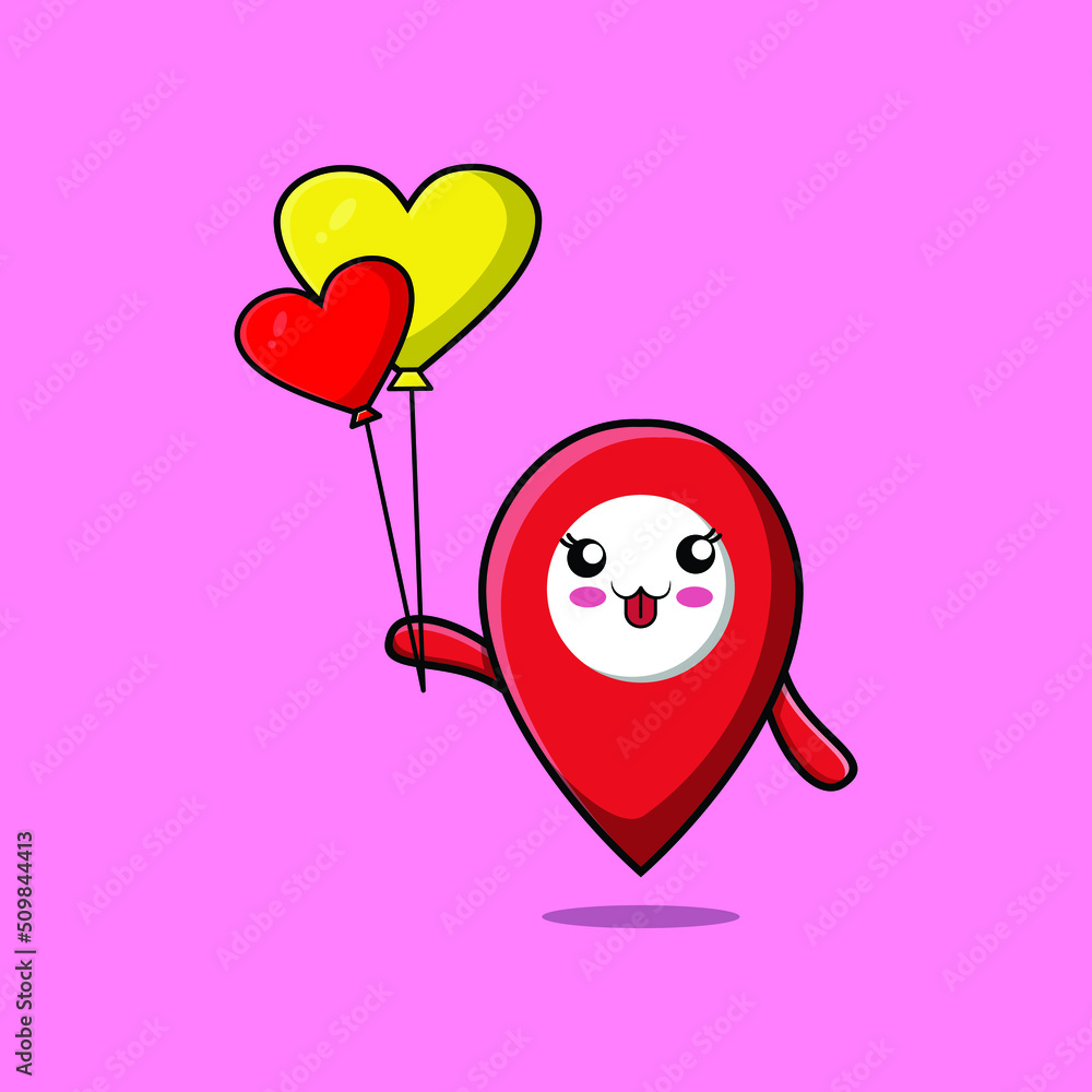 Cute cartoon pin location floating with love balloon cartoon vector ...