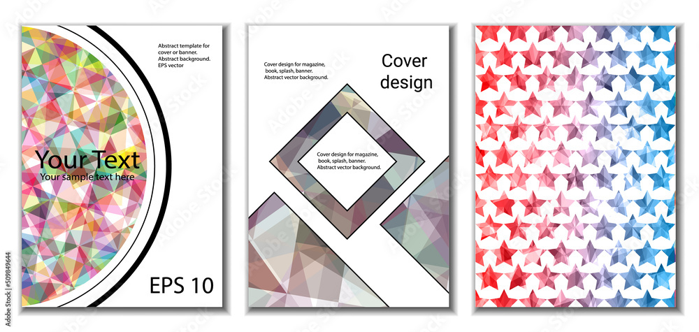 Cover design. Set of 3 covers. Imitation of crumpled paper. Unusual ...