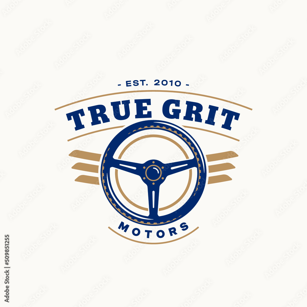Car steering wheel logo template vintage style vector illustration ...